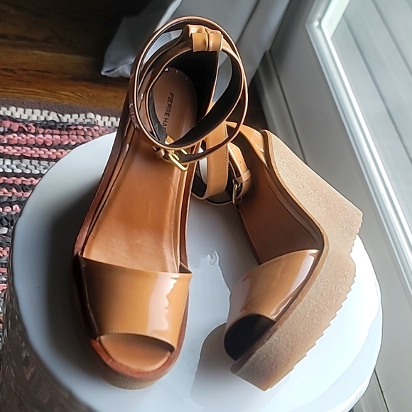 Pierre Hardy | Shoes | Pierre Hardy Tan Patent Leather Peep Toe Platforms | Poshmark